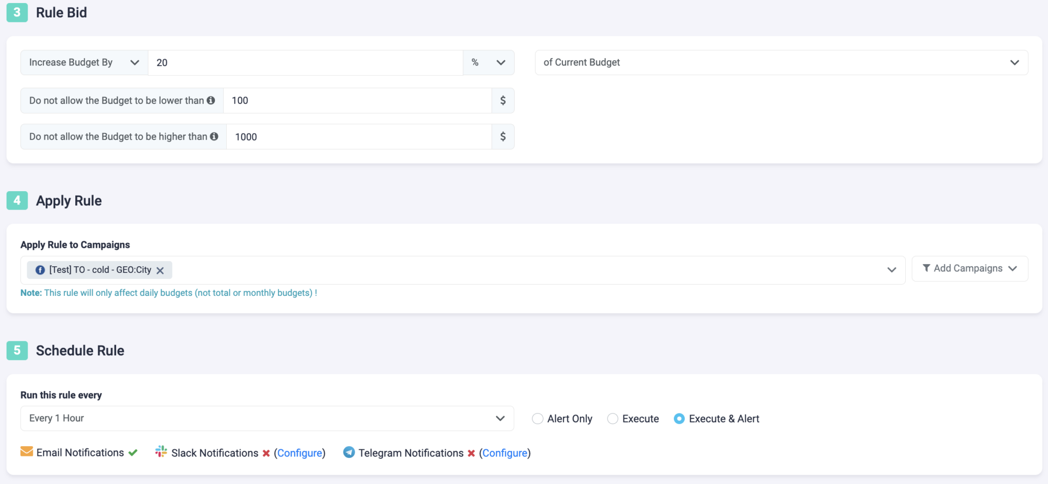 Rule Example 3: Increase Facebook Campaign Budget - TheOptimizer Help Center