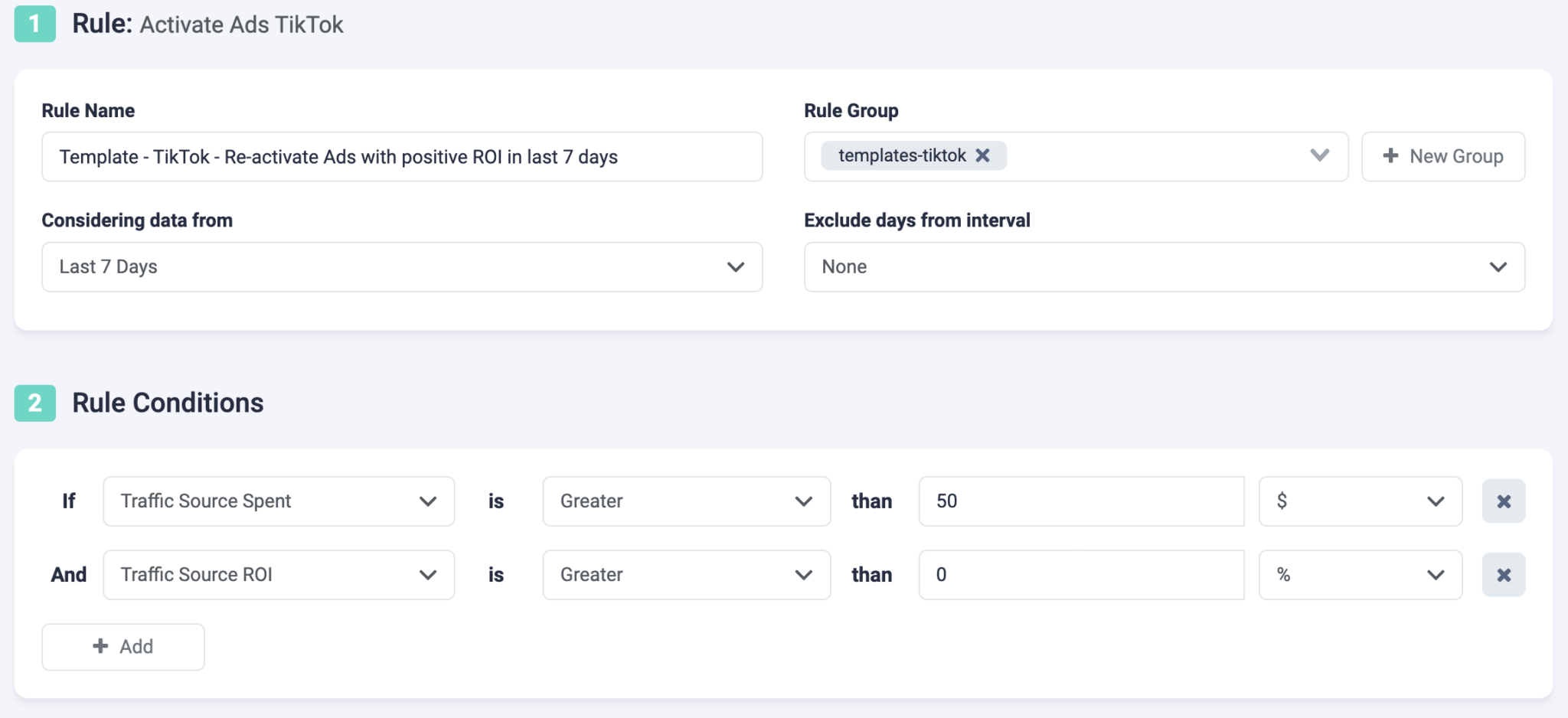 Rule Example 14: Re-activate TikTok Ads with Positive ROI - TheOptimizer Help Center